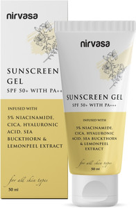 Nirvasa Sunscreen - SPF 50+ PA+++ Sunscreen Gel with Niacinamide ...