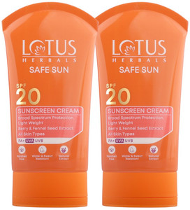 LOTUS HERBALS Sunscreen - SPF 20 PA+ Safe Sun Sunscreen Cream + SPF 20 ...