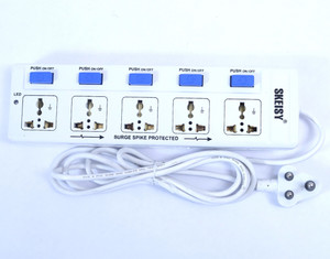 Skeisy EXT-505 Universal Surge Protector With 5 Socket 5 Push Button ...
