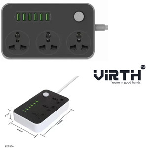 Virth Extension Board with USB Ports 2500W Extension Fire Resistant 3 ...