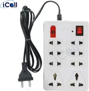 icall Multi Plug Power Strip Extension Board Cord 2 Meter Long Wire 8 ...
