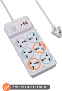 XBEY 6 Power Socket, 2 USB Ports & 1 C Type Port with Surge Protection ...