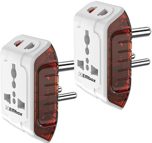 EMBox 6A 3 Pin Multi Plug Travel Adapter with Universal Socket, Pack of ...