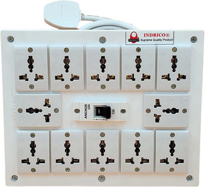 INDRICO PVC 2000W 12 Way Extension Board with Universal Sockets MCB and ...