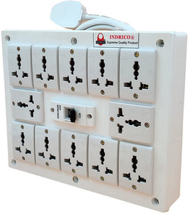 INDRICO PVC 2000W 12 Way Extension Board with Universal Sockets MCB and ...