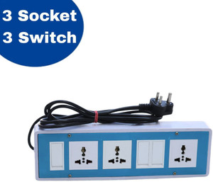 KHOPALA 3 Socket & 3 Switch universal Board with 3 Yard wire 3 Socket ...