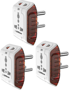 EMBox 6A 3 Pin Multi Plug Travel Adapter with Universal Socket, Pack of ...