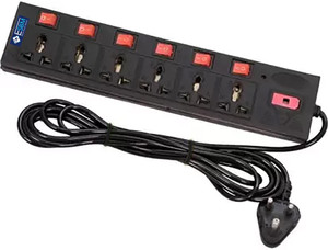 ESBM 6+6 EXTENSION BOARD/CORD WITH FUSE & LED INDICATOR 6 SOCKET BLACK ...