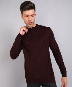 METRONAUT Solid High Neck Casual Men Maroon Sweater - Buy METRONAUT ...
