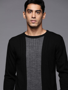 Raymond Self Design Round Neck Formal Men Black Sweater - Buy Raymond ...
