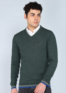 PETER ENGLAND Self Design V Neck Casual Men Green Sweater - Buy PETER ...