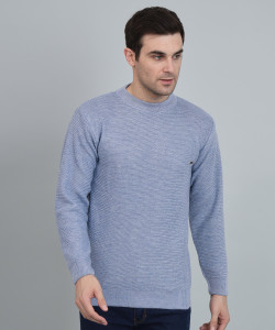 MYLES Solid Round Neck Casual Men Blue Sweater - Buy MYLES Solid Round ...