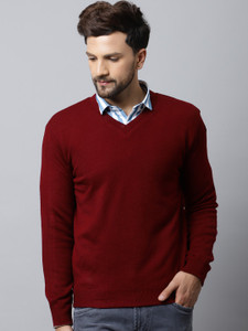 CANTABIL Solid V Neck Casual Men Reversible Maroon Sweater - Buy ...