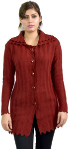 Ozarro Self Design Collared Neck Casual Women Maroon Sweater - Buy ...