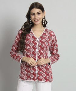 Christy World Printed V Neck Casual Women Maroon Sweater - Buy Christy ...