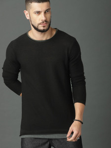 Roadster Solid Round Neck Casual Men Black Sweater - Buy Roadster Solid ...