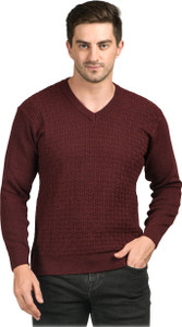 NICO WESLEY Self Design V Neck Casual Men Maroon Sweater - Buy NICO ...