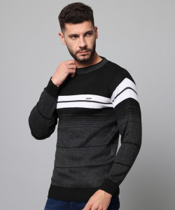 WILLEY Colorblock Round Neck Casual Men Black Sweater - Buy WILLEY ...