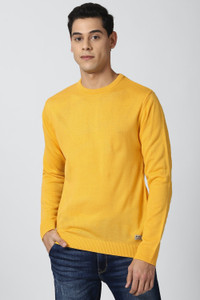 PETER ENGLAND Solid Crew Neck Casual Men Yellow Sweater - Buy PETER ...