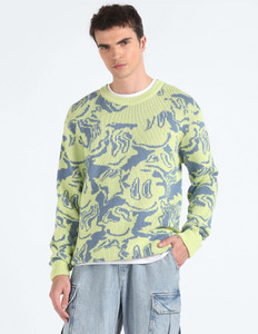 FLYING MACHINE Printed Crew Neck Casual Men Green Sweater - Buy FLYING ...