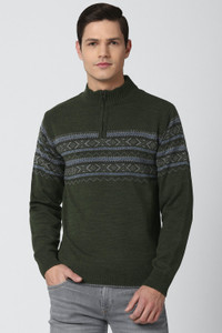 PETER ENGLAND Printed High Neck Casual Men Green Sweater - Buy PETER ...