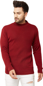 KVETOO Solid High Neck Casual Men Maroon Sweater - Buy KVETOO Solid ...