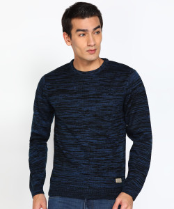 PETER ENGLAND Self Design Crew Neck Casual Men Blue Sweater - Buy PETER ...