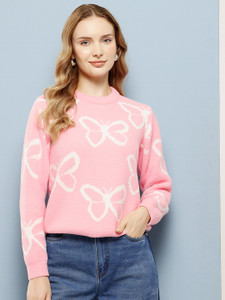 MUHURATAM Self Design Round Neck Casual Women Pink Sweater - Buy ...