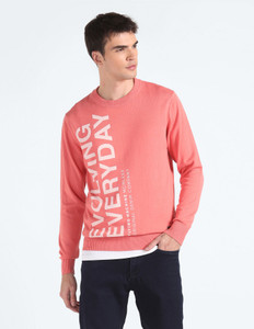 FLYING MACHINE Printed Crew Neck Casual Men Pink Sweater - Buy FLYING ...