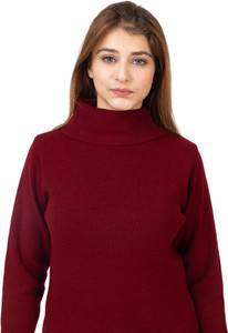 TWENTY ME Solid High Neck Casual Women Maroon Sweater - Buy TWENTY ME ...