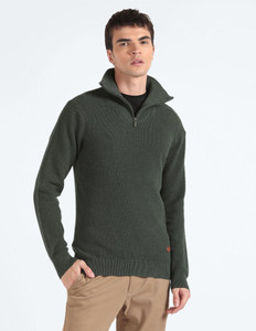 FLYING MACHINE Solid Turtle Neck Casual Men Green Sweater - Buy FLYING ...