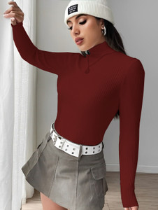 Kintu Parantu Solid High Neck Casual Women Maroon Sweater - Buy Kintu ...