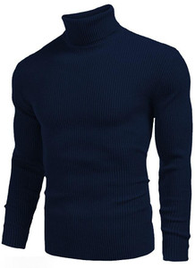 FREAKS Woven High Neck Casual Men Blue Sweater - Buy FREAKS Woven High ...