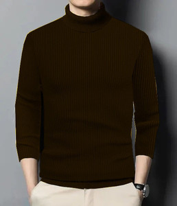 FREAKS Striped High Neck Casual Men Brown Sweater - Buy FREAKS Striped ...