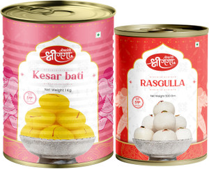 Bikaneri Shree Ganga Kesar Bati 1Kg & Rasgulla 500Gm Sweets Combo Gift ...