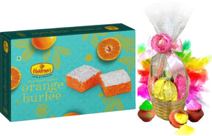 Haldiram's Orange Burfee 250g With Holi Colour Gulal Basket Box Price ...