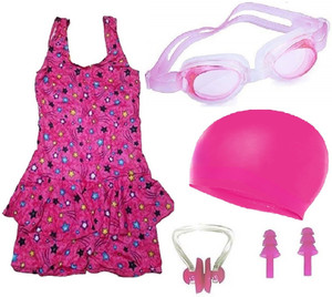 THE MORNING PLAY Girls Swimming Costume with Swim Goggles Swim Cap 2Ear ...