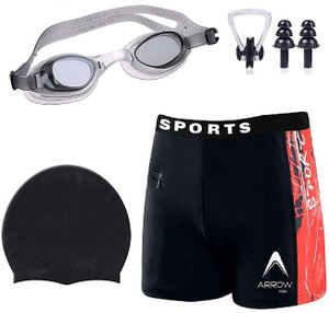 Lebami Black Swimming Costume For Men Combo With Goggles, Cap, Earplug ...