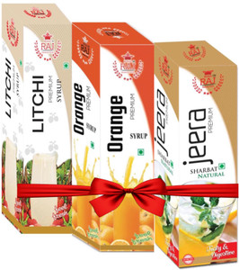 ROYAL RAJ LITCHI,ORANGE SYRUP AND JEERA SHARBAT pack of 3 litchi ...