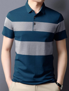 VGHJK Striped Men Polo Neck Blue T-Shirt - Buy VGHJK Striped Men Polo ...