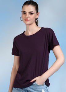 Moda Rapido Solid Women Round Neck Purple T-Shirt - Buy Moda Rapido ...