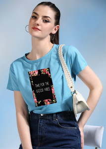 Moda Rapido Printed Women Round Neck Light Blue T-Shirt - Buy Moda ...