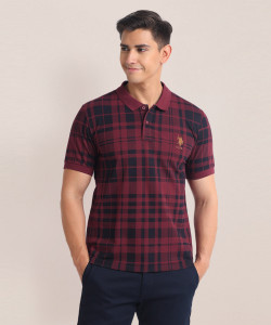 U.S. POLO ASSN. Checkered Men Polo Neck Red T-Shirt - Buy U.S. POLO ...