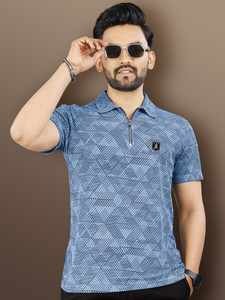 VeBNoR Printed Men Zip Neck Blue T-Shirt - Buy VeBNoR Printed Men Zip ...
