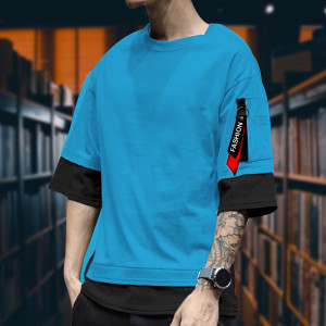 FARBOT Color Block Men Round Neck Light Blue T-Shirt - Buy FARBOT Color ...