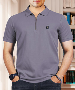 VeBNoR Solid Men Zip Neck Grey T-Shirt - Buy VeBNoR Solid Men Zip Neck ...