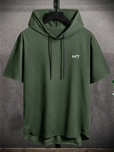 M7 By Metronaut Solid Men Hooded Neck Green T-Shirt - Buy M7 By ...