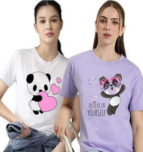 Kitnu Parantu Printed, Typography Women Round Neck Multicolor T-Shirt ...