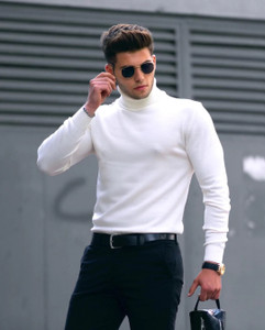 Plus91 Solid Men Turtle Neck White T-Shirt - Buy Plus91 Solid Men ...