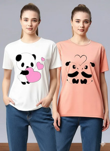 HouseOfCommon Graphic Print Women Round Neck White, Pink T-Shirt - Buy ...